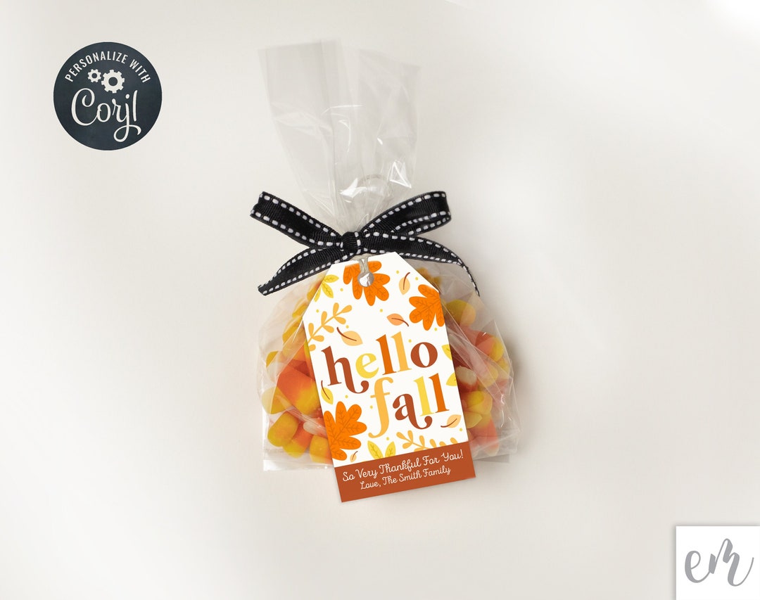 Hello Fall Gift Tag, Editable Autumn Party Favor, Trick or Treat Tag ...