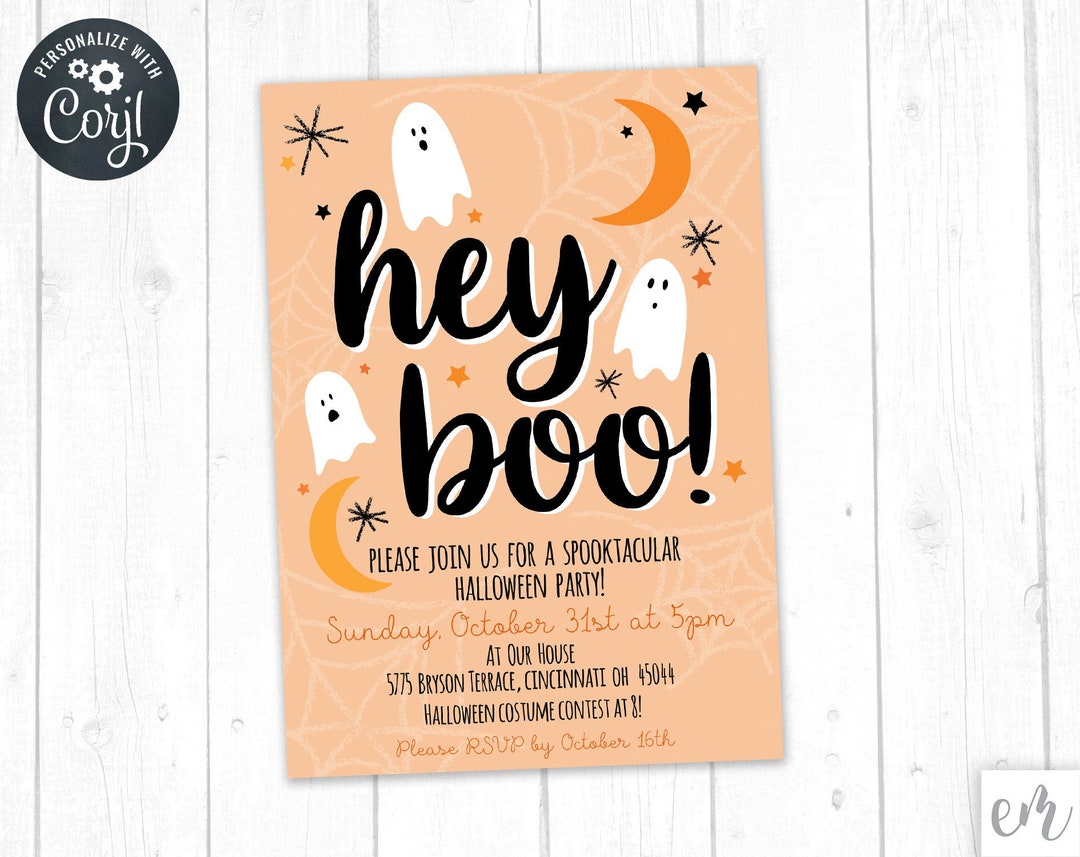 Hey Boo Happy Halloween Party Invitation Cute Halloween - Etsy