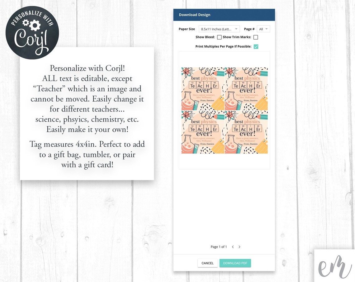 Science Teacher Gift Tag, End of School Thank You to Teacher, Teacher ...