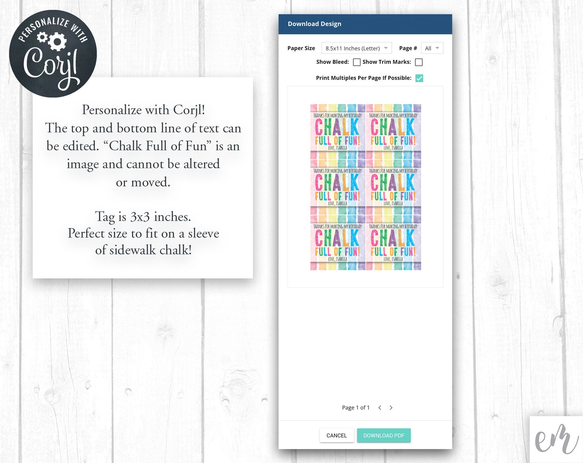 Sidewalk Chalk Birthday Tag, Chalk Full of Fun! Birthday Party Favor ...