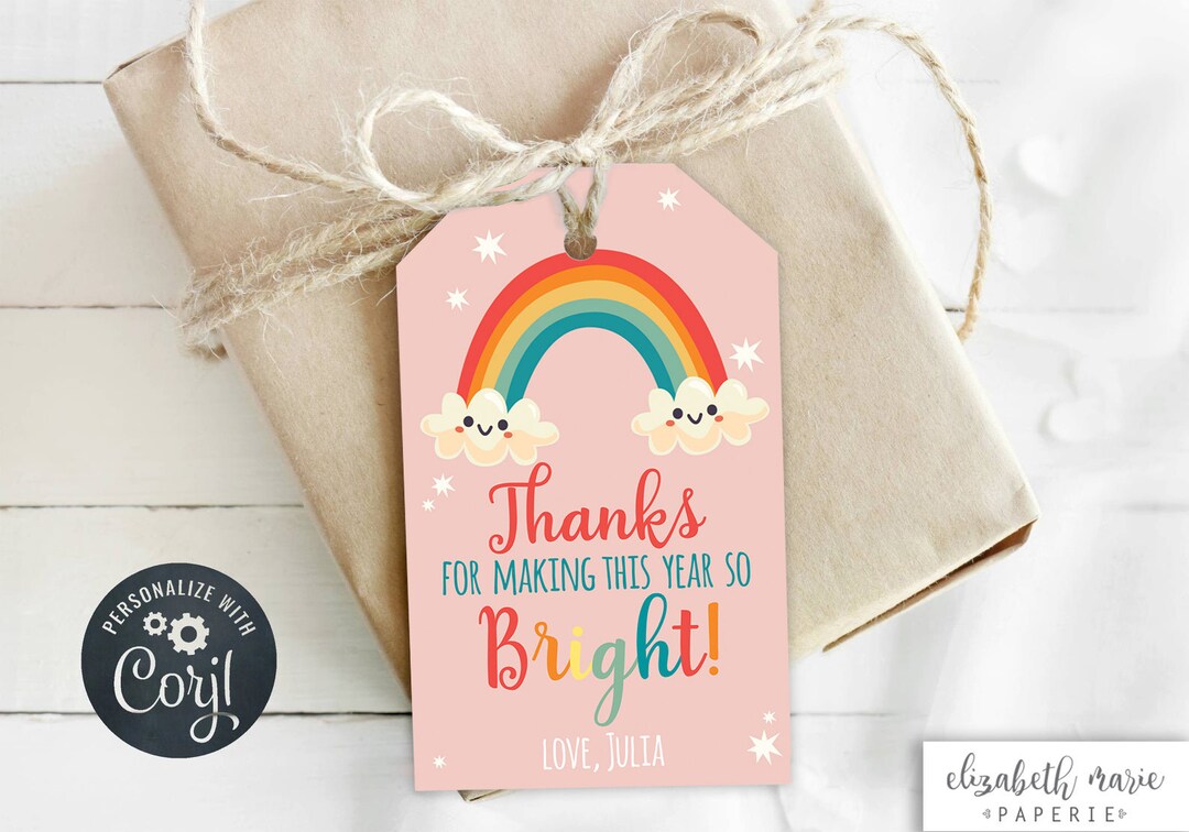 Teacher Thank You Tag, Thanks for Making This Year so Bright, Cute ...