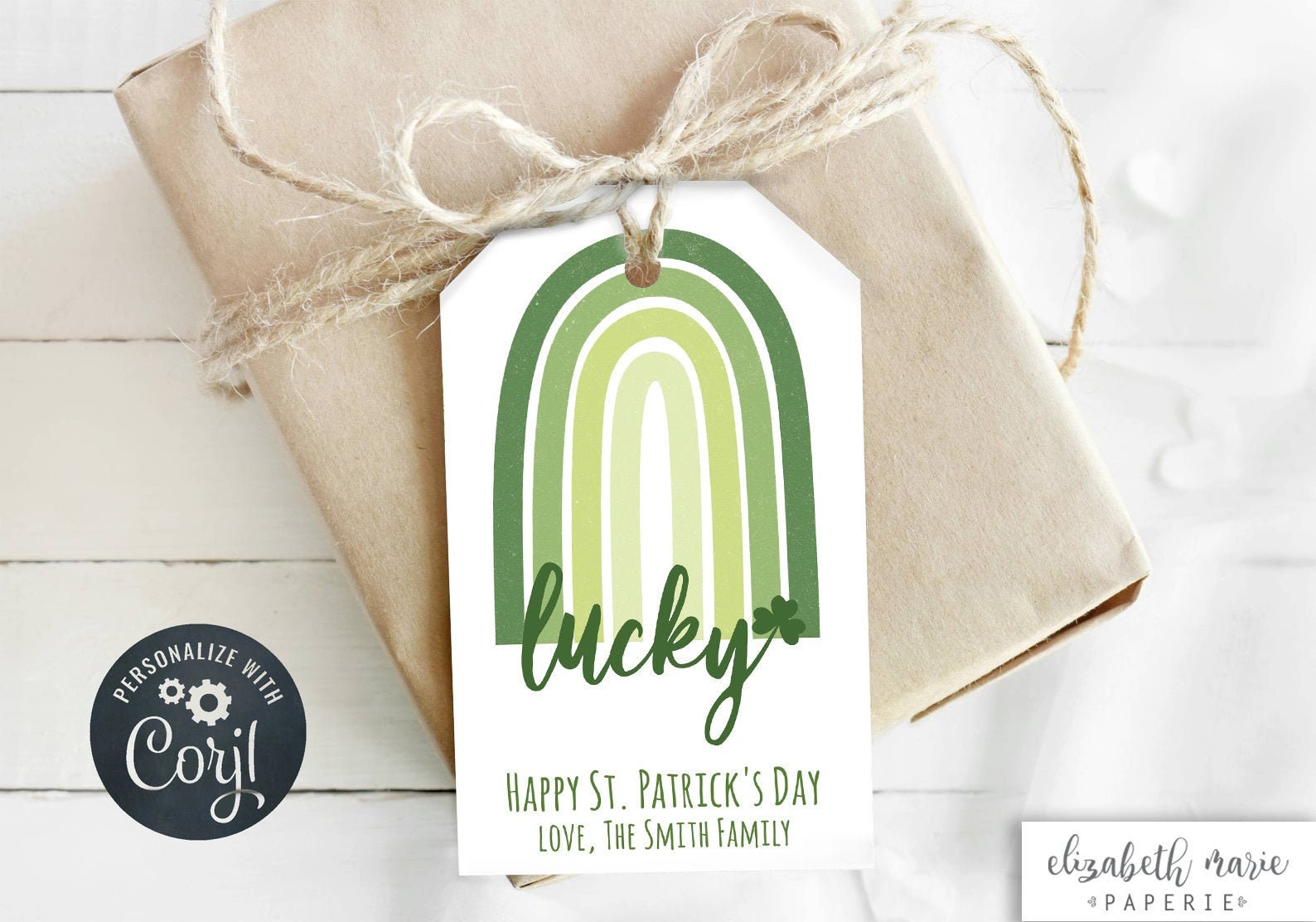 St. Patrick's Day Gift Tag, Lucky Shamrock, St. Paddy's Day Watercolor ...