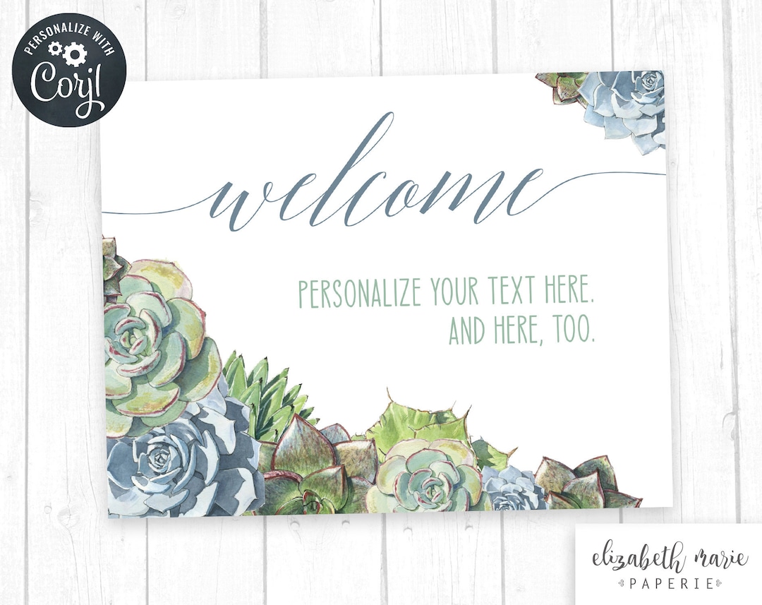 Elegant Succulents Welcome Sign, Baby Shower, Bridal Shower, Editable ...