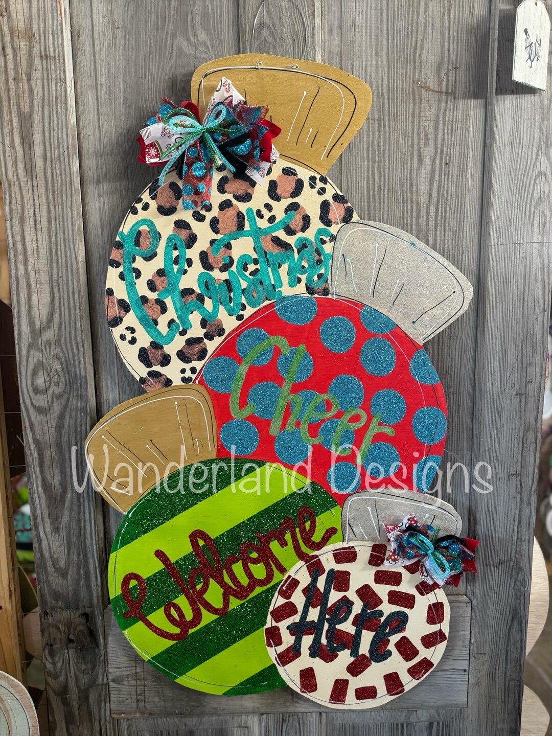 4ft Tall Christmas Cheer Welcome Here Stacked Christmas Ornament Door ...