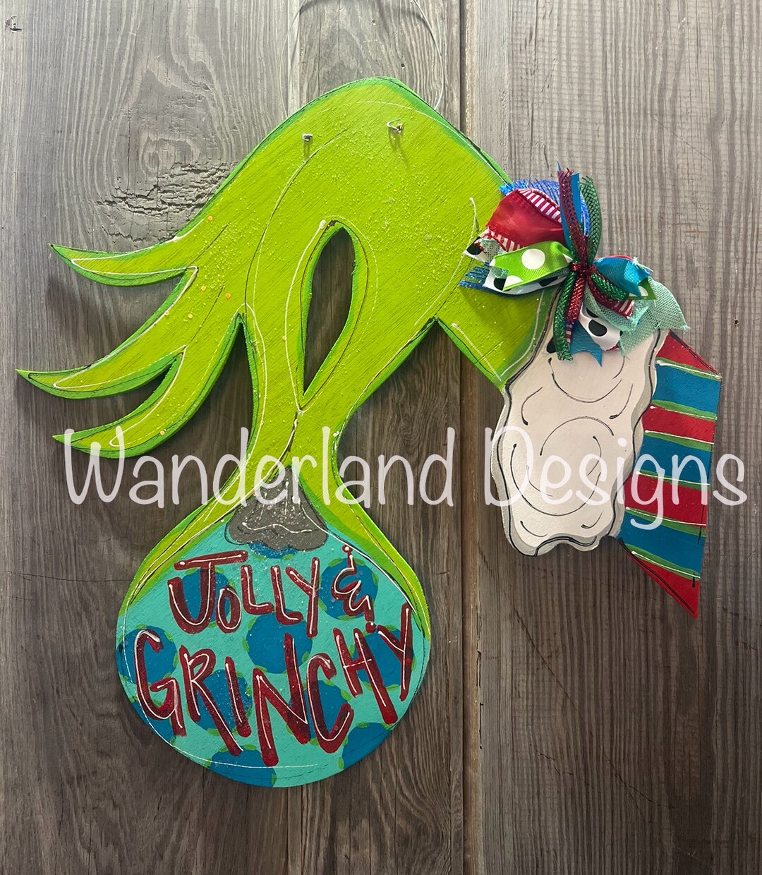 Jolly & Grinchy Grinch Hand Christmas Door Hanger - Etsy