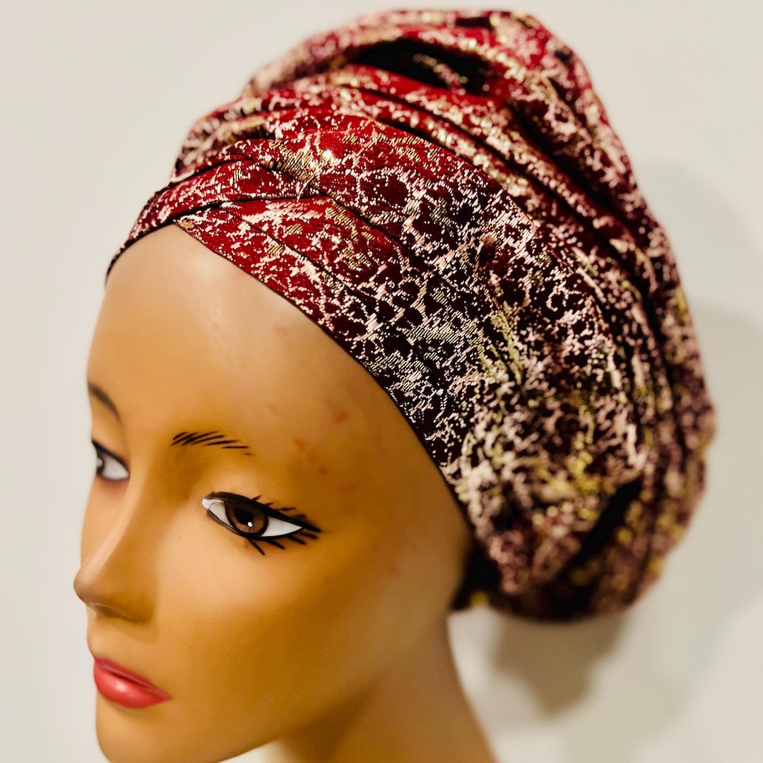 Nigerian Pre Styled Party Head Wrap, Damask Turban for Wedding, Church ...