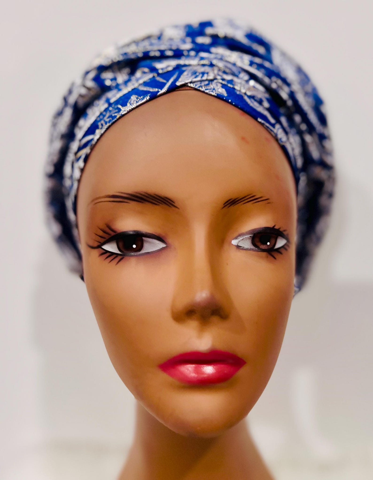Blue Damask Ready to Wear Head Tie, Turban, Auto Gele, Women Nigerian ...