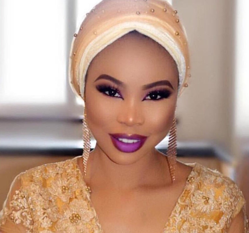 Newest Tulle Net Beaded Double Hand Velvet Turban Cap Headwrap, Hijab ...