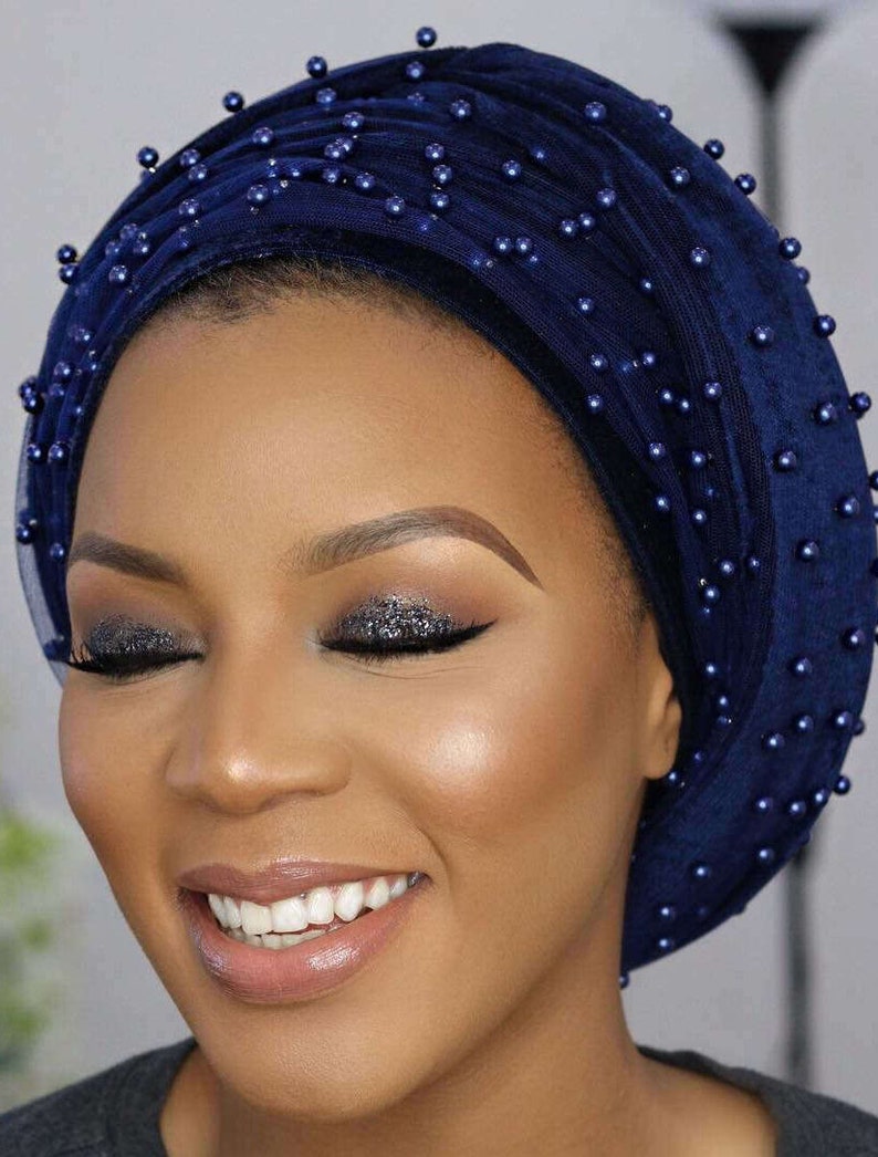 Newest Tulle Net Beaded Double Hand Velvet Turban Cap Headwrap, Hijab ...
