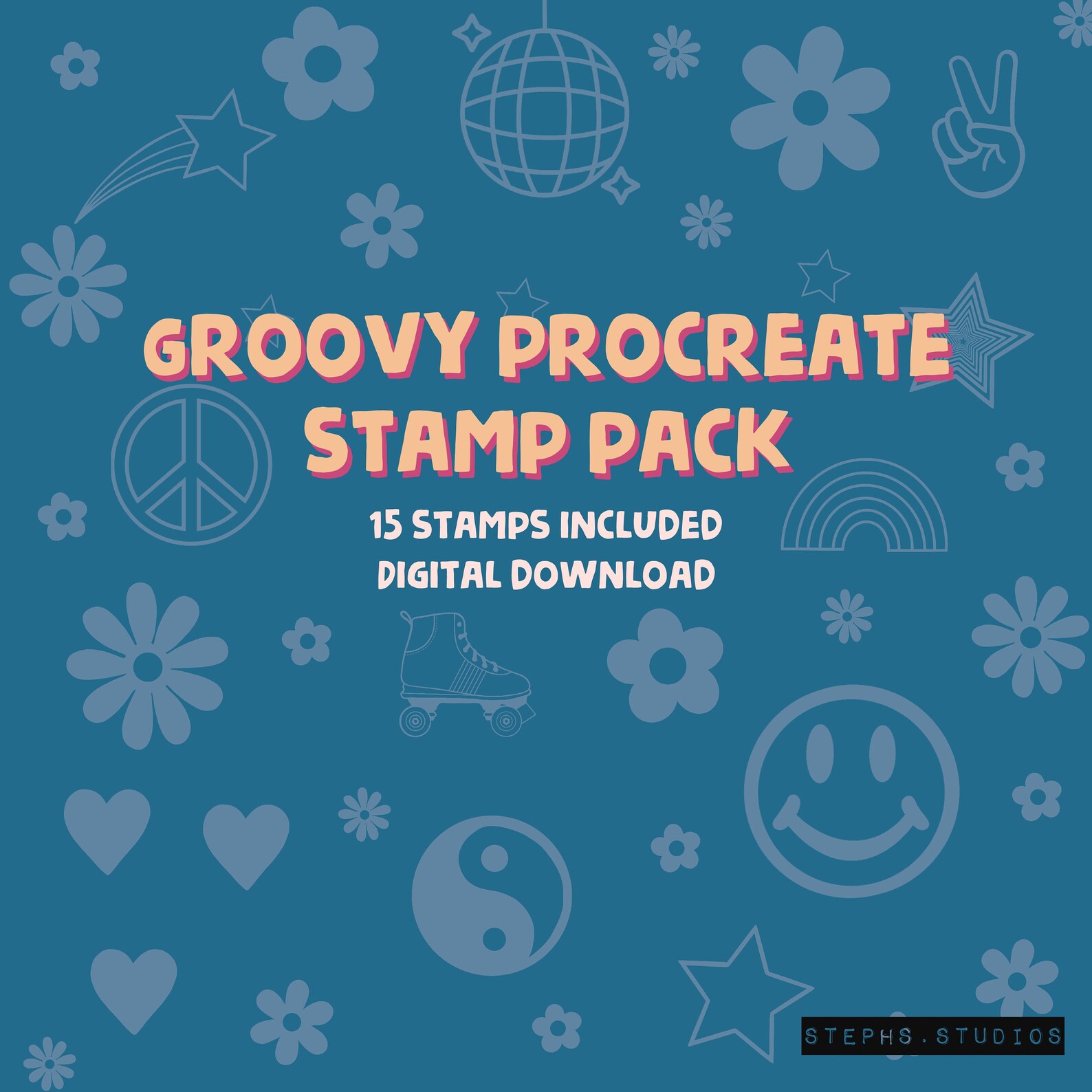 GROOVY PROCREATE STAMP Set 15 Stamps - Hippie Stamps - Instant Download ...