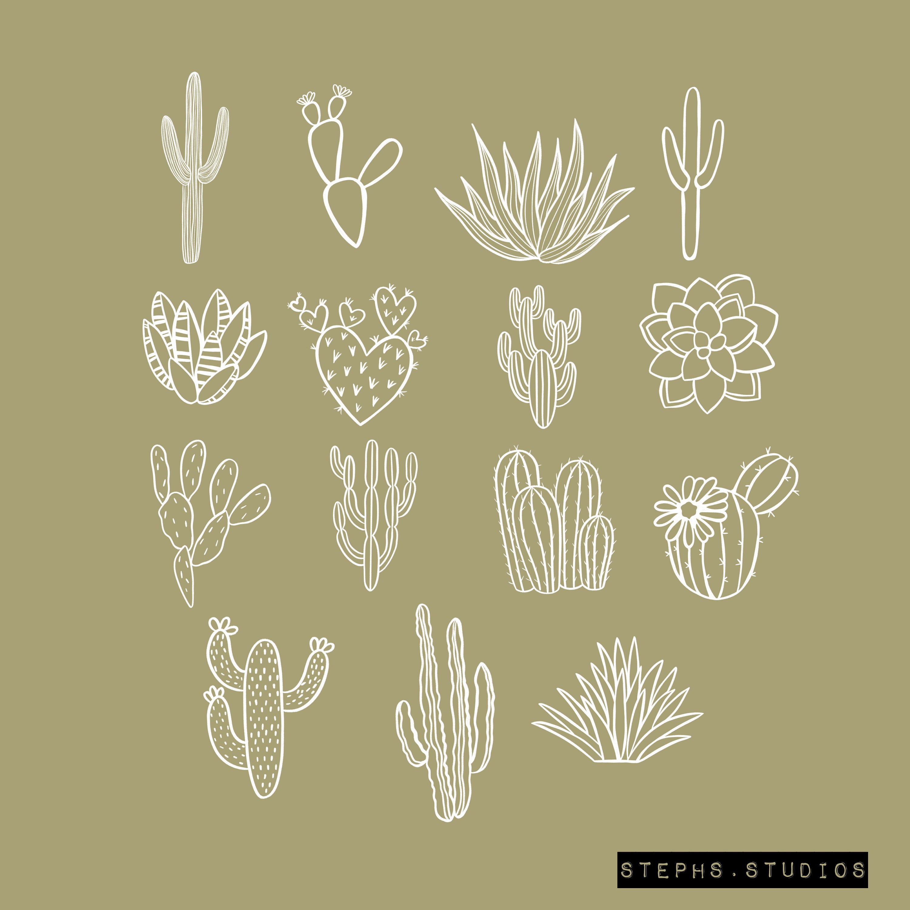 CACTUS GARDEN PROCREATE Stamp Set - 15 Stamps - Flower Stamps - Instant ...
