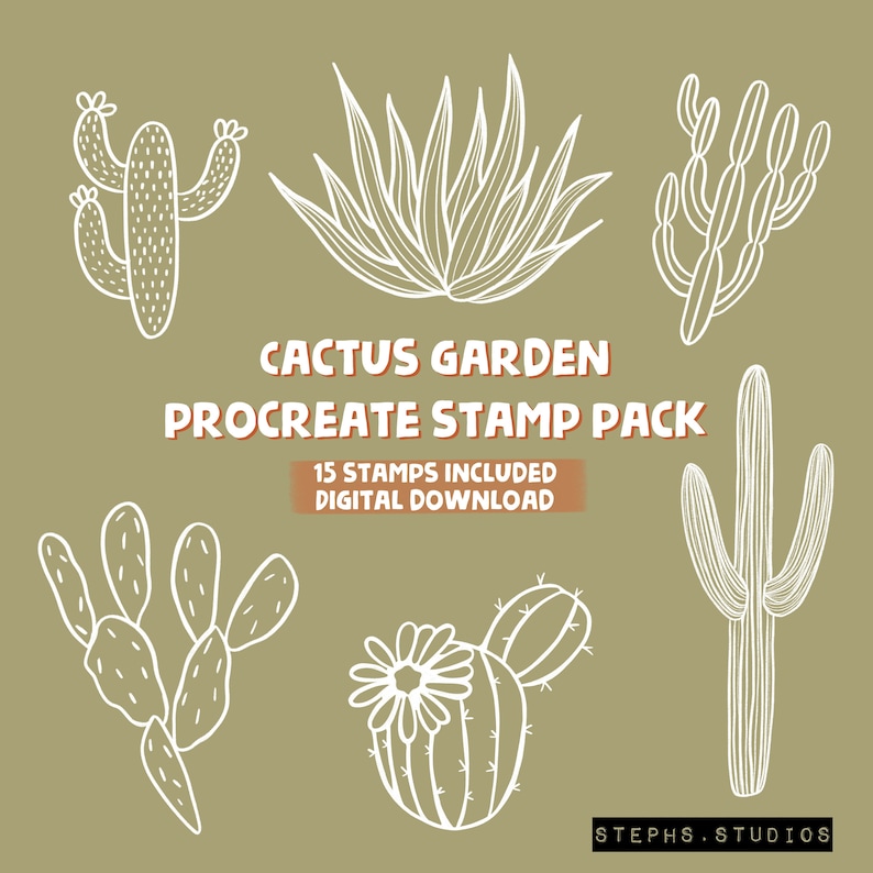 CACTUS GARDEN PROCREATE Stamp Set - 15 Stamps - Flower Stamps - Instant ...