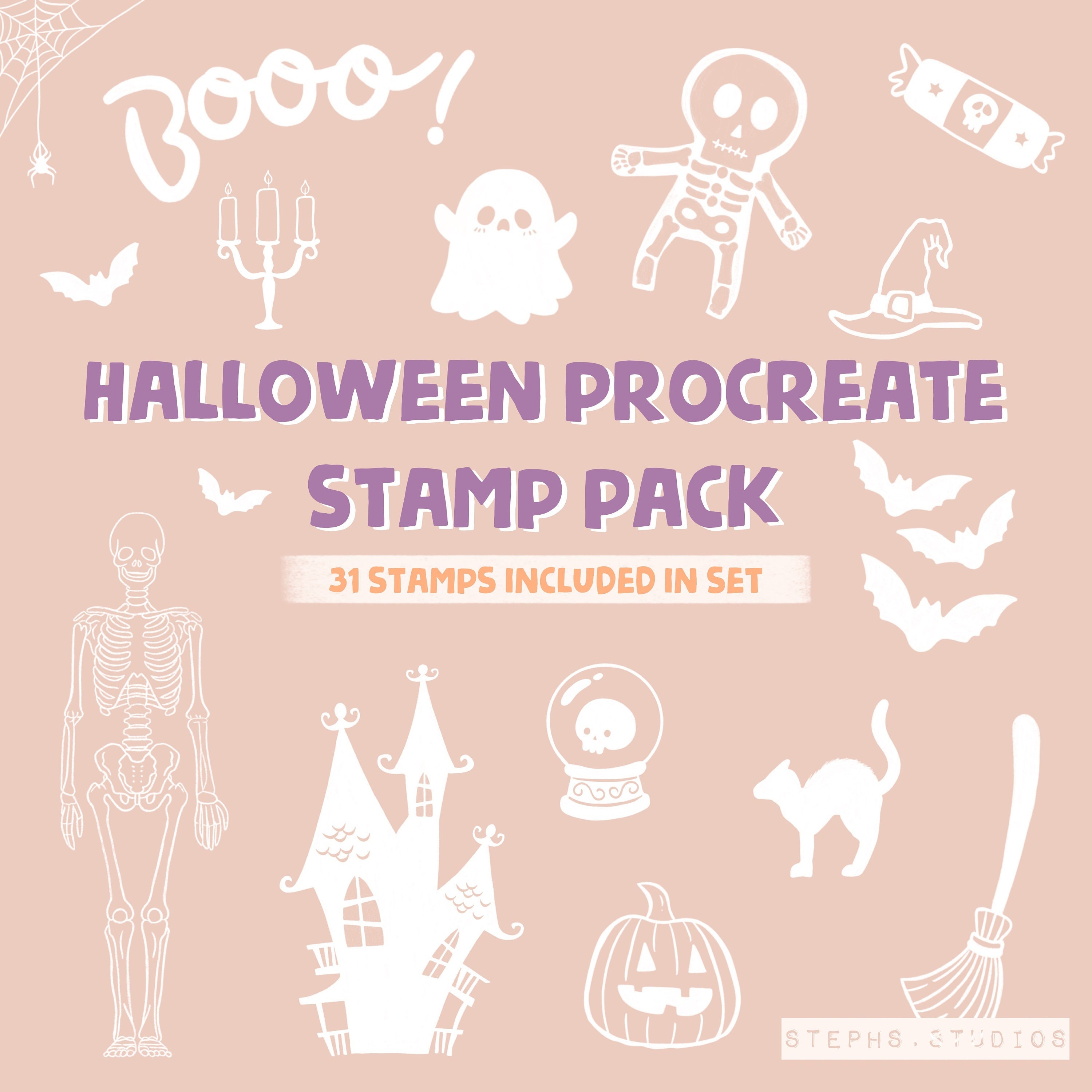 HALLOWEEN PROCREATE STAMP Set 31 Stamps Halloween Stamps Instant ...