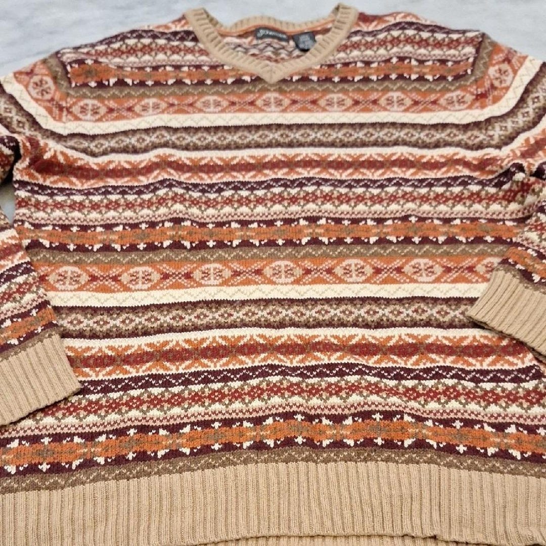 Vtg 90s St Johns Bay Grandpacore Sweater Brown Sz L 70s Vibes Fair Isle ...