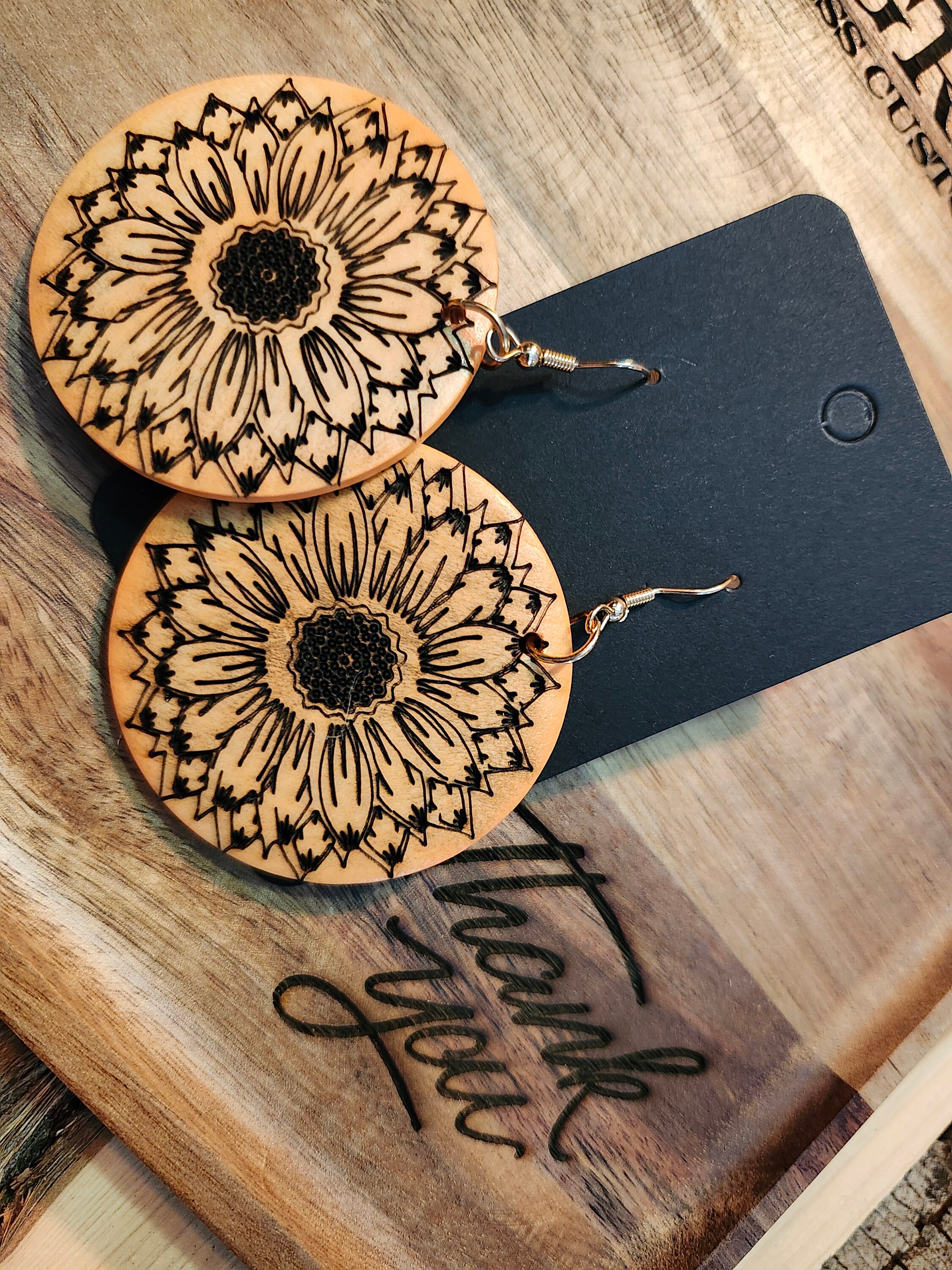 Earrings. Kansas Inspired Sunflower Mandala, Wooden, Round With ...