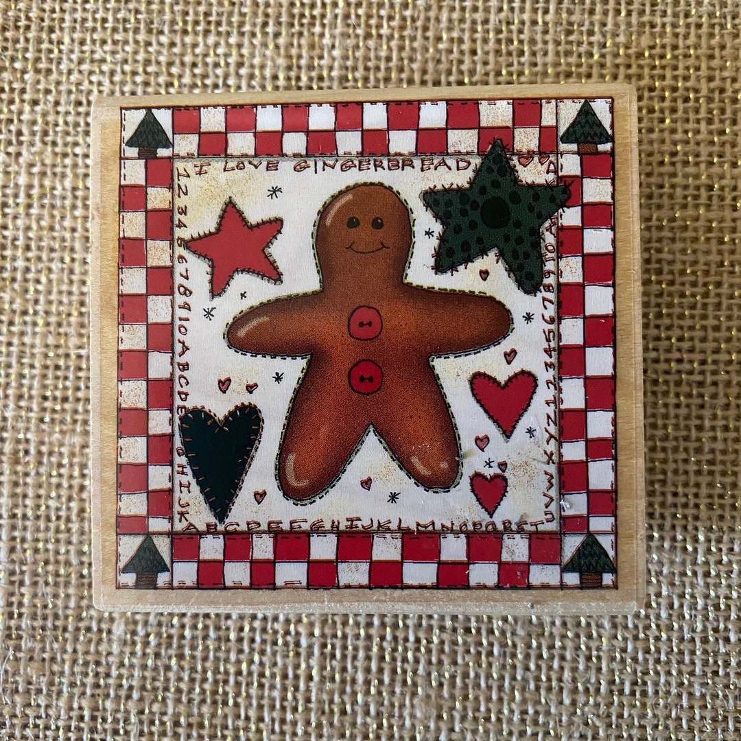 Vintage Gingerbread Man Stamp, Wood Mount Rubber Christmas Stamp ...