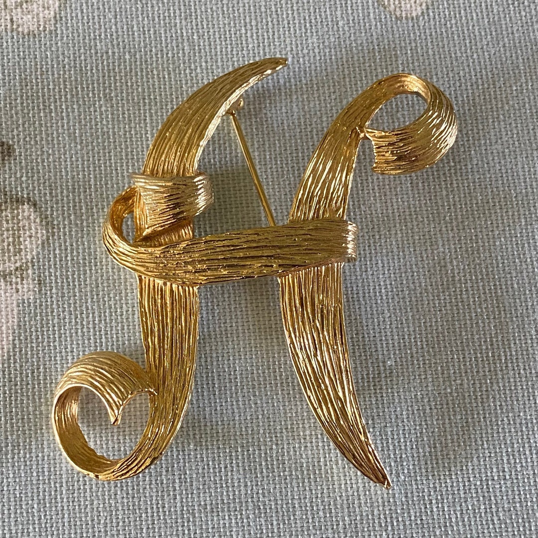 Vintage Huge Initial H Brooch Pin, Mid Century Gold Tone H Monogram ...