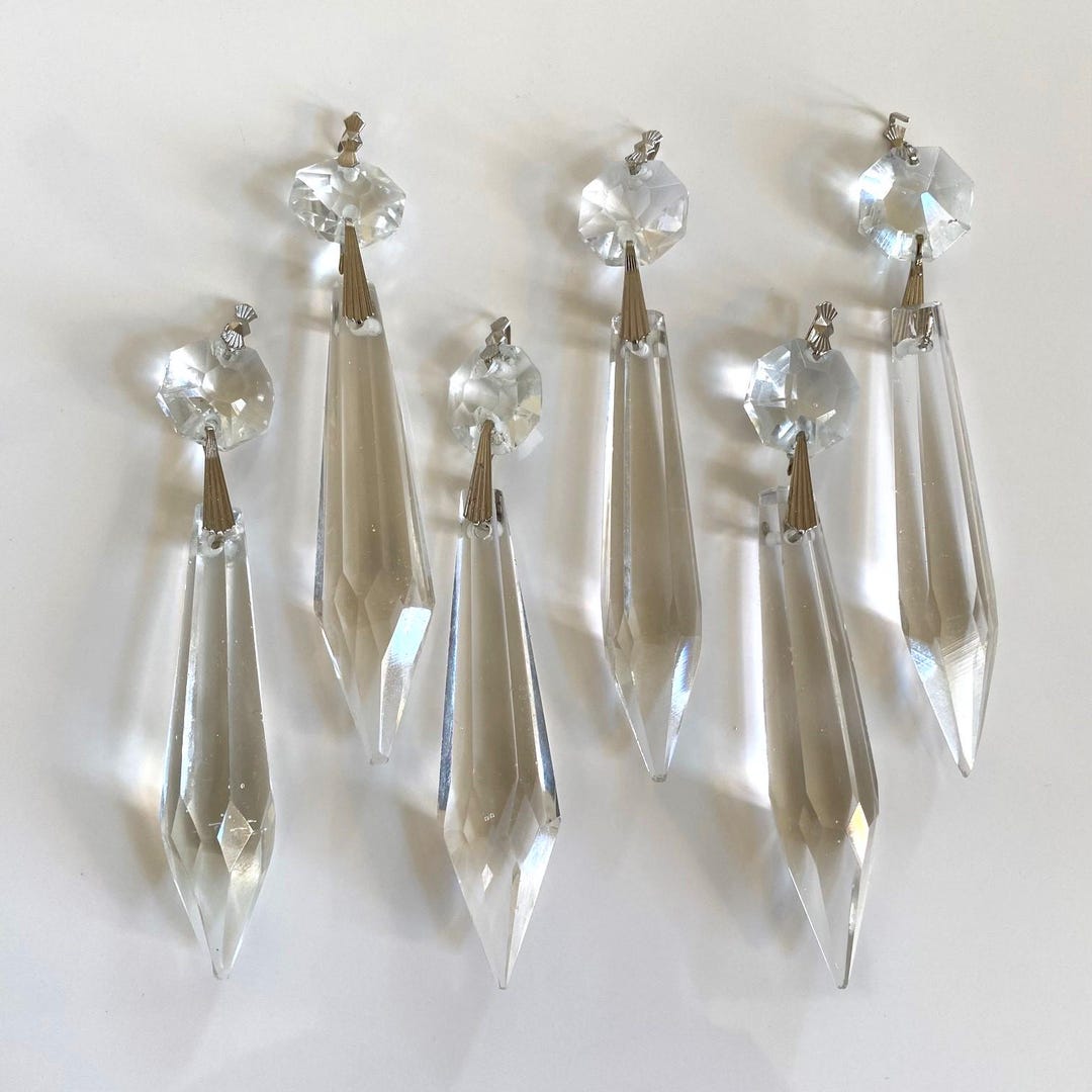 Vintage Faceted Glass Prisms, Set of 6 French U Drop Crystal Prisms ...
