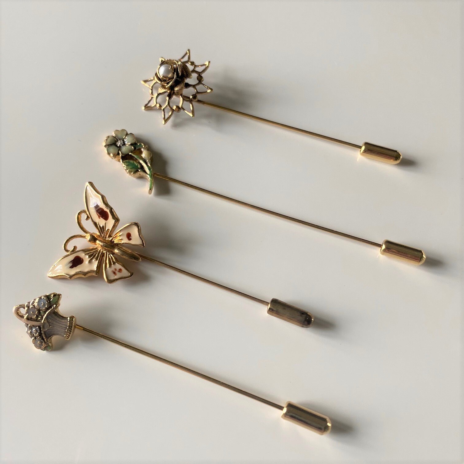 Vintage Mid Century Enamel Stick Pins Basket of Flowers Stick - Etsy