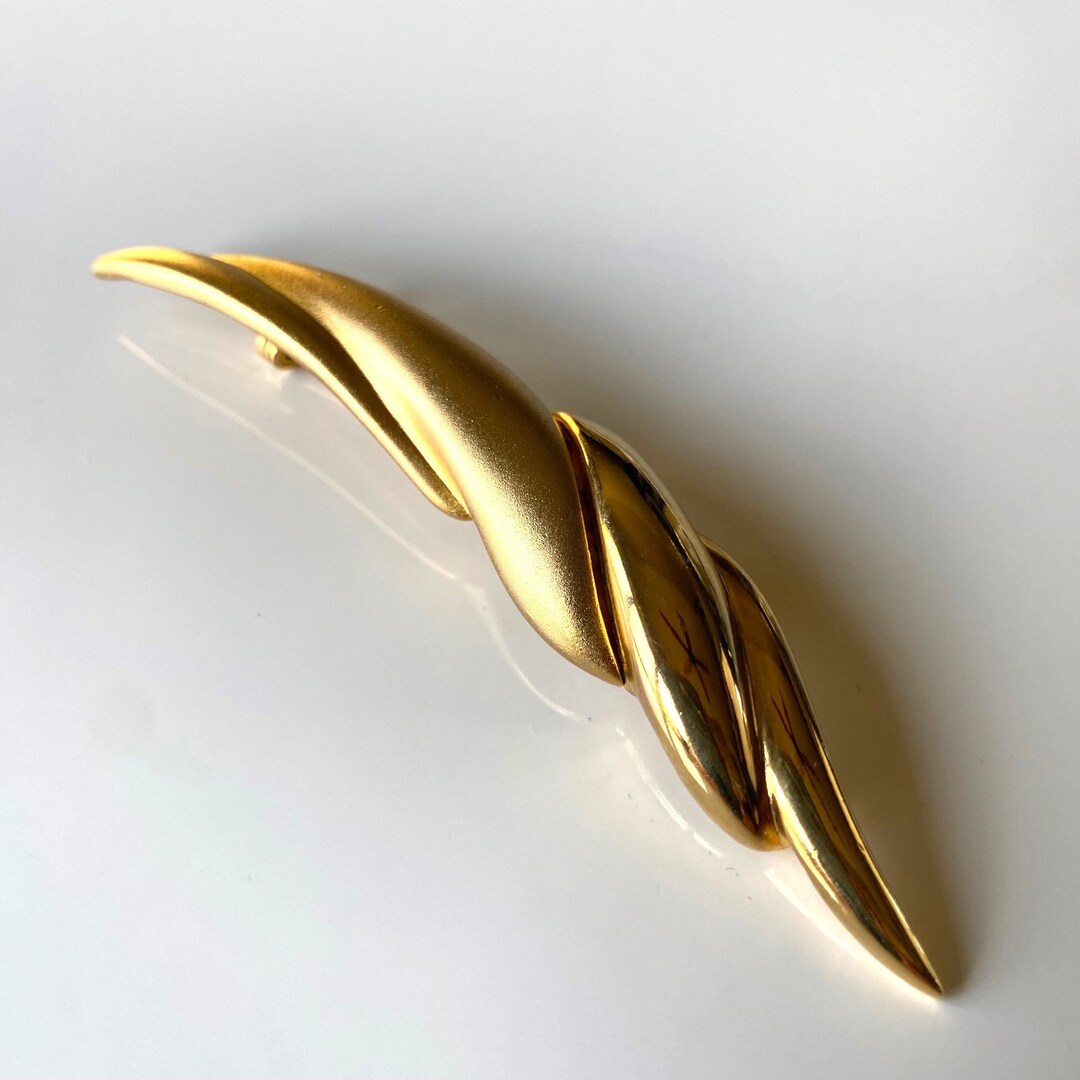 Vintage 1980s Freeform Wave Brooch, Brushed Gold Tone Statement Brooch ...