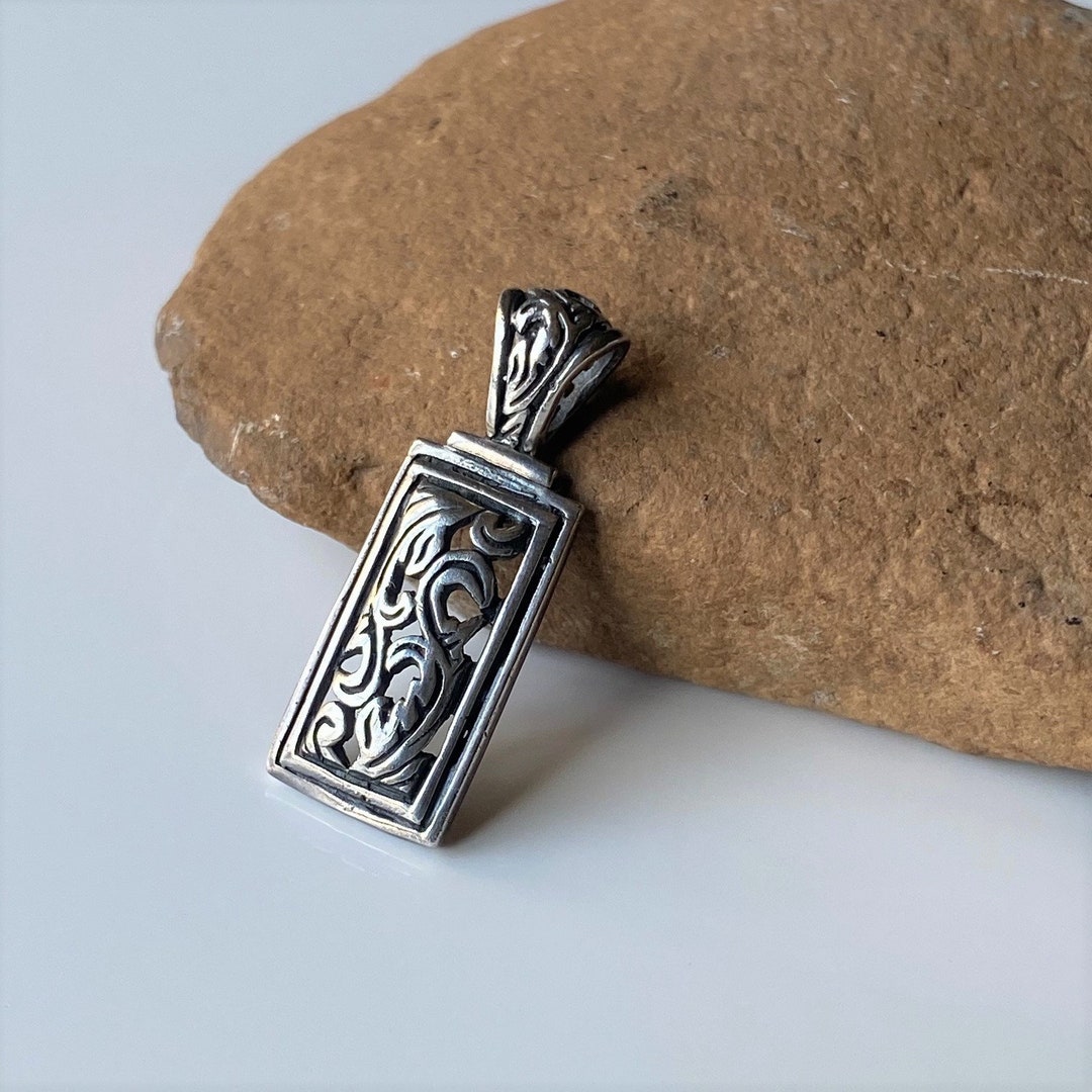 Vintage Sterling Silver Filigree Pendant, Signed CW Dainty Rectangular ...