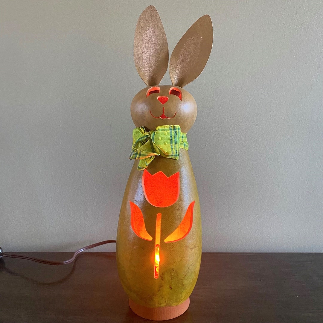 Vintage Light up Easter Bunny Gourd, Hand Made Bunny Rabbit Painted ...