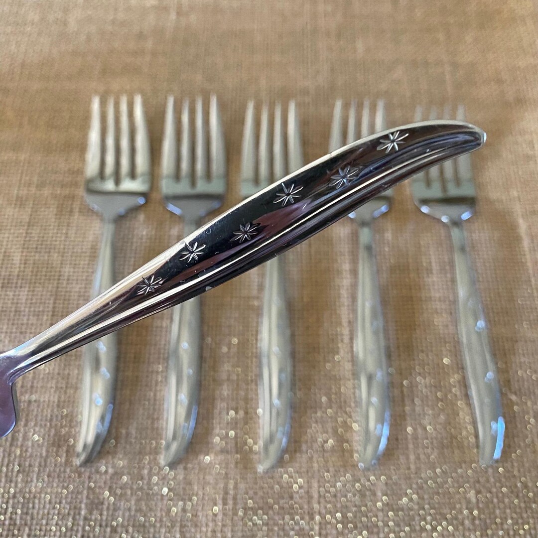 Vintage Japan Stainless Atomic Starburst Forks, Set of Six Retro 6 Star ...