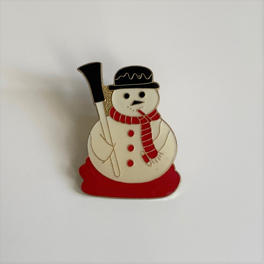 Vintage Snowman Lapel Pin, Red Black White Enamel Snowman Pin, Enamel ...