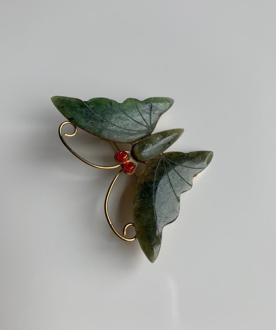Vintage Jade Butterfly Brooch Pin, Carved Dark Green … - Gem
