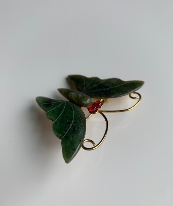 Vintage Jade Butterfly Brooch Pin, Carved Dark Green … - Gem