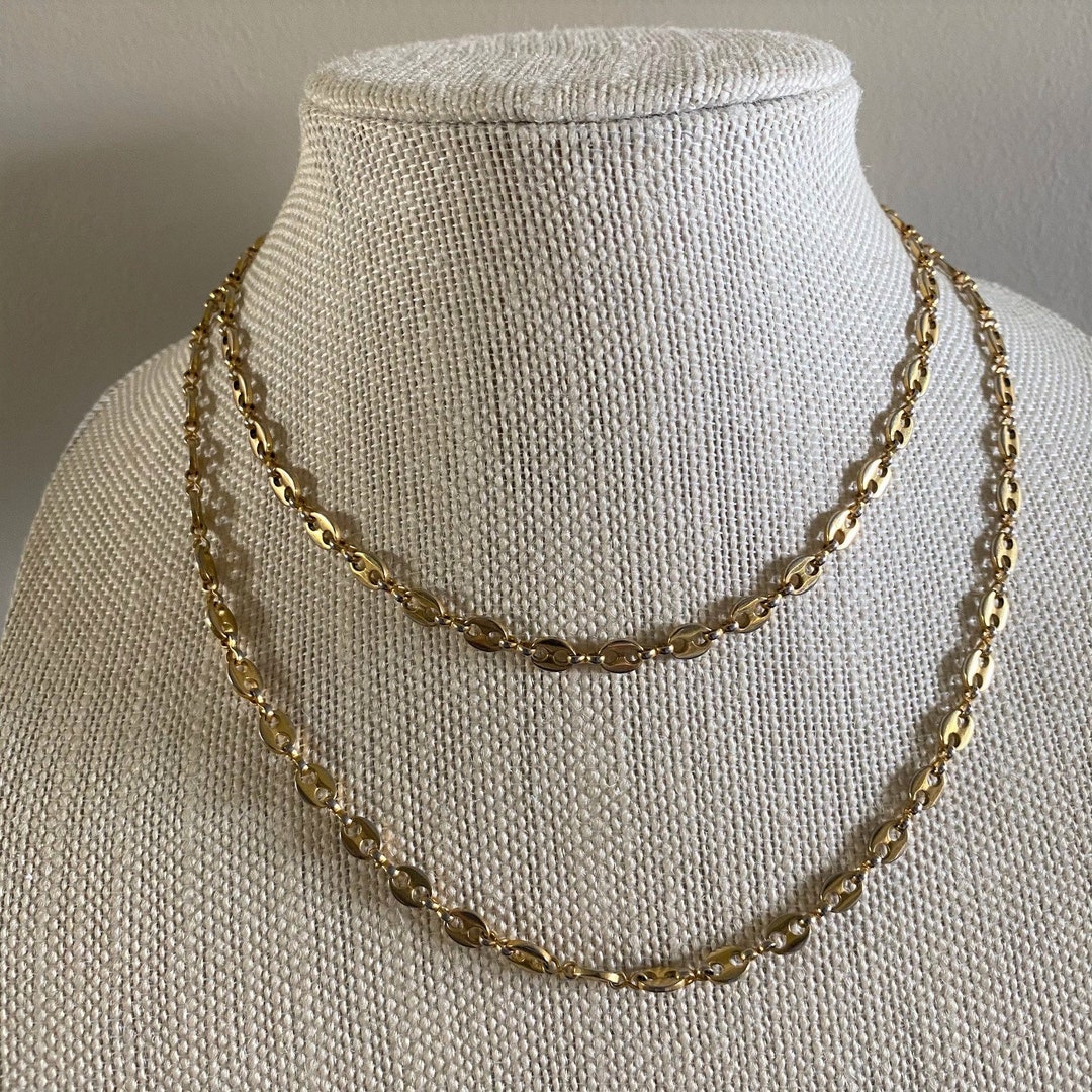 Vintage Faux Gold Mariner Link Chain, Long Gold Tone Gucci Style Link ...