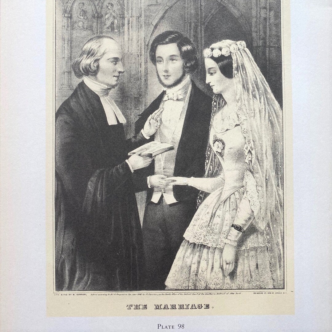 Vintage Victorian Bride and Groom Lithograph, Currier and Ives the ...