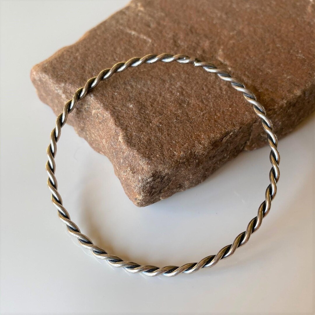 Vintage Sterling Silver Twisted Rope Bangle Bracelet, Hand Made 925 ...