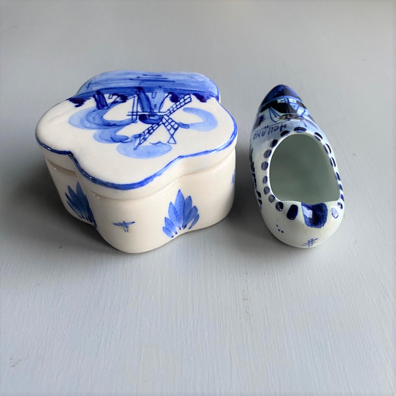 Vintage Delft Blue Miniature Trinket Box & Dutch Clog, Hand Painted ...