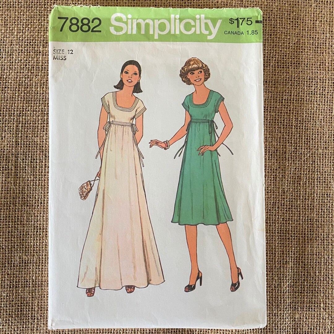 Vintage Retro 70s Maxi Dress or Midi Dress Pattern, Simplicity 7882 ...