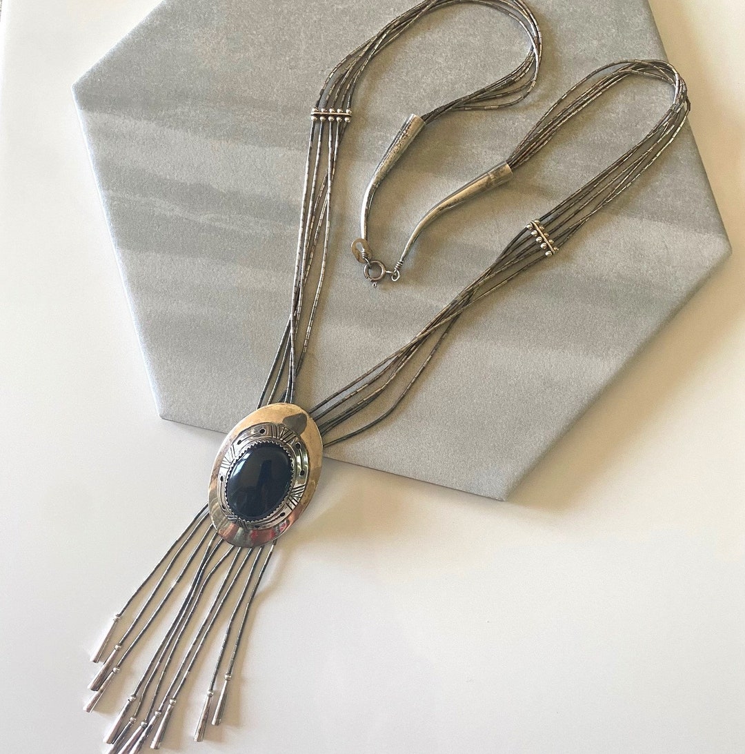 Vintage Navajo Sterling Silver Concho Necklace, Multi Strand Liquid ...