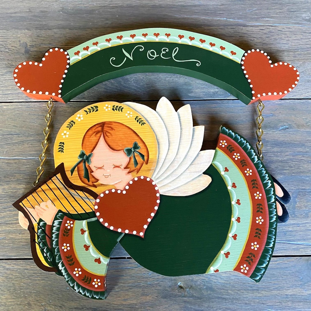 Vintage Scandinavian Style Folk Art Angel Wall Plaque, Swedish Style ...