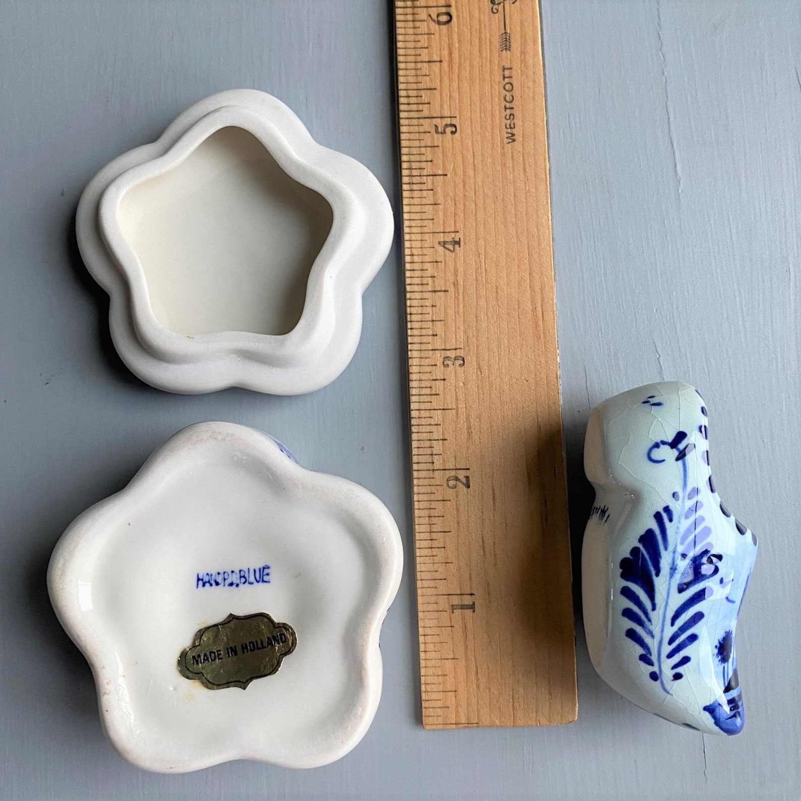 Vintage Delft Blue Miniature Trinket Box & Dutch Clog, Hand Painted ...