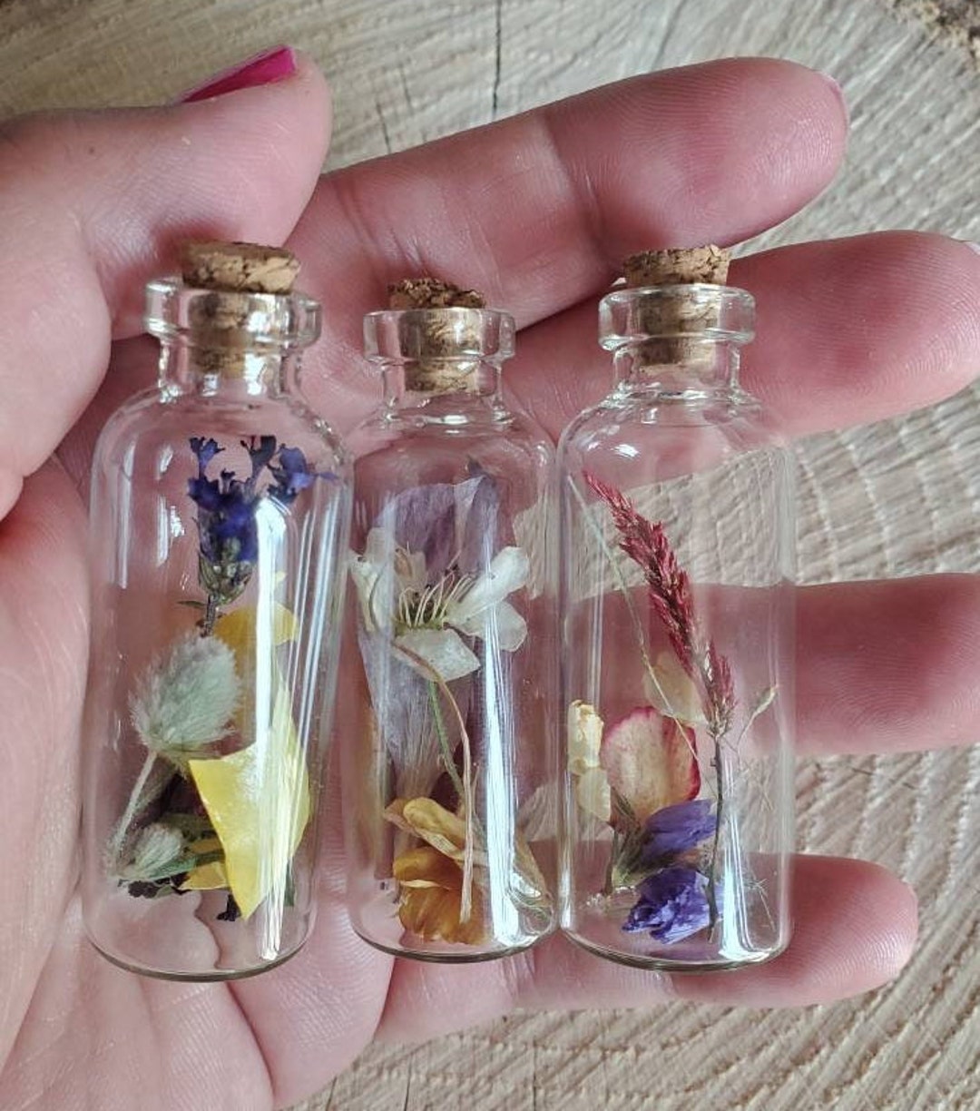 Real Dried Flowers, Mini Glass Jars, Set of Three, (SKU #2), Wild ...