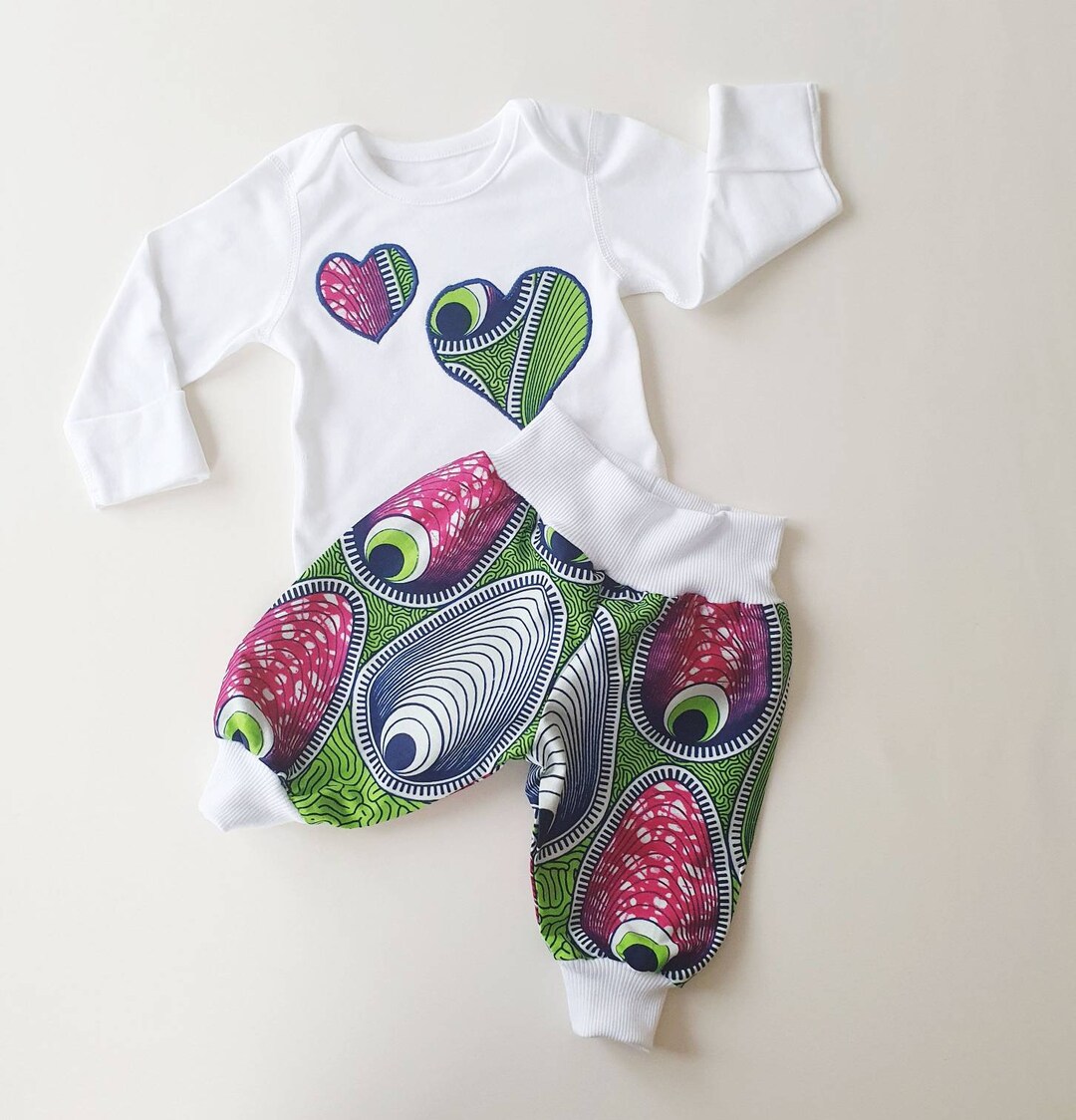 Baby Gro Set African Print Pink and Green - Etsy