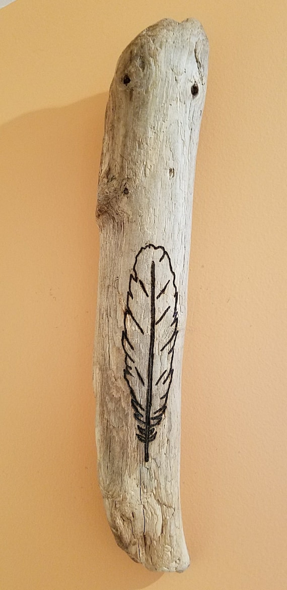 Feather Driftwood Art Wood Burning With Modern Simple | Etsy