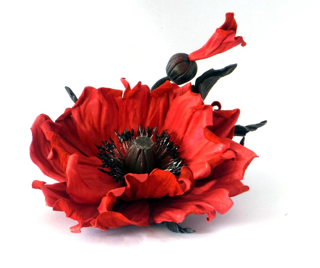 Red Flower Brooch Red Leather Poppy for Women 3rd Anniversary Gift ...
