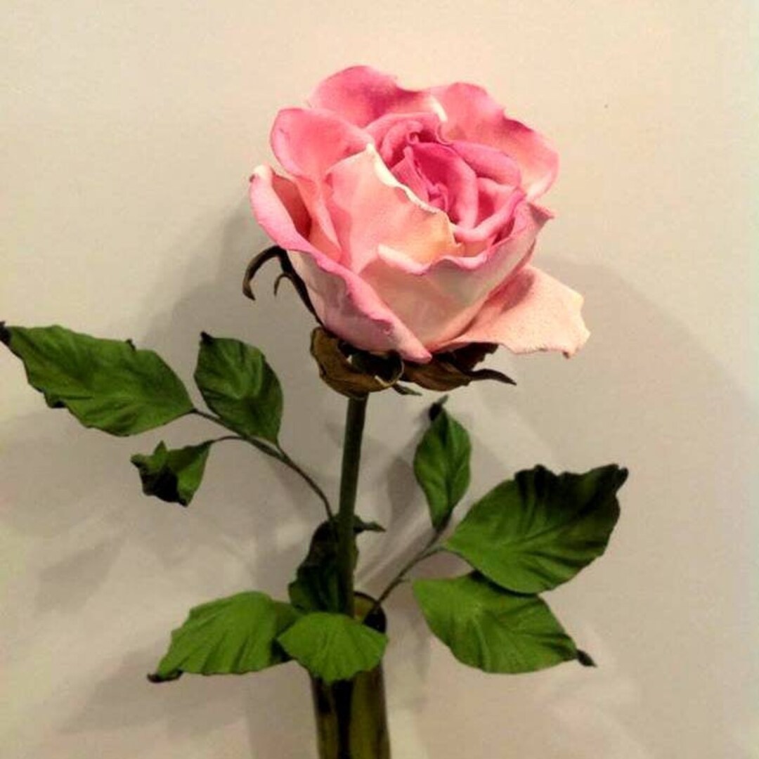 Single Pink Rose/ Realistic Pink Rose / Leather Flower in Vase/ Mother ...