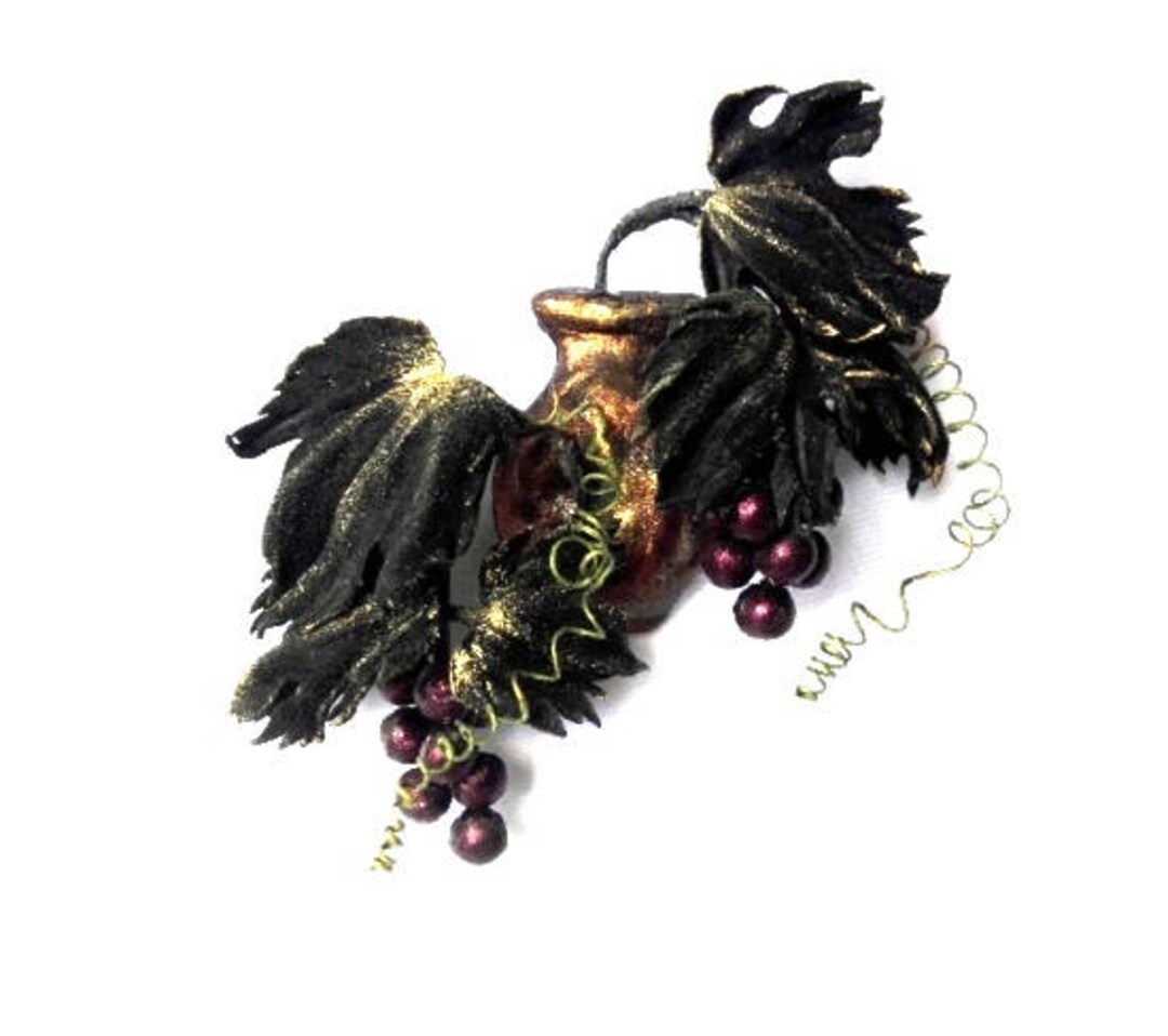 Grapes and Jug, Grapes Brooch, Leather Brooch, Grapes Jewelry, Mother ...