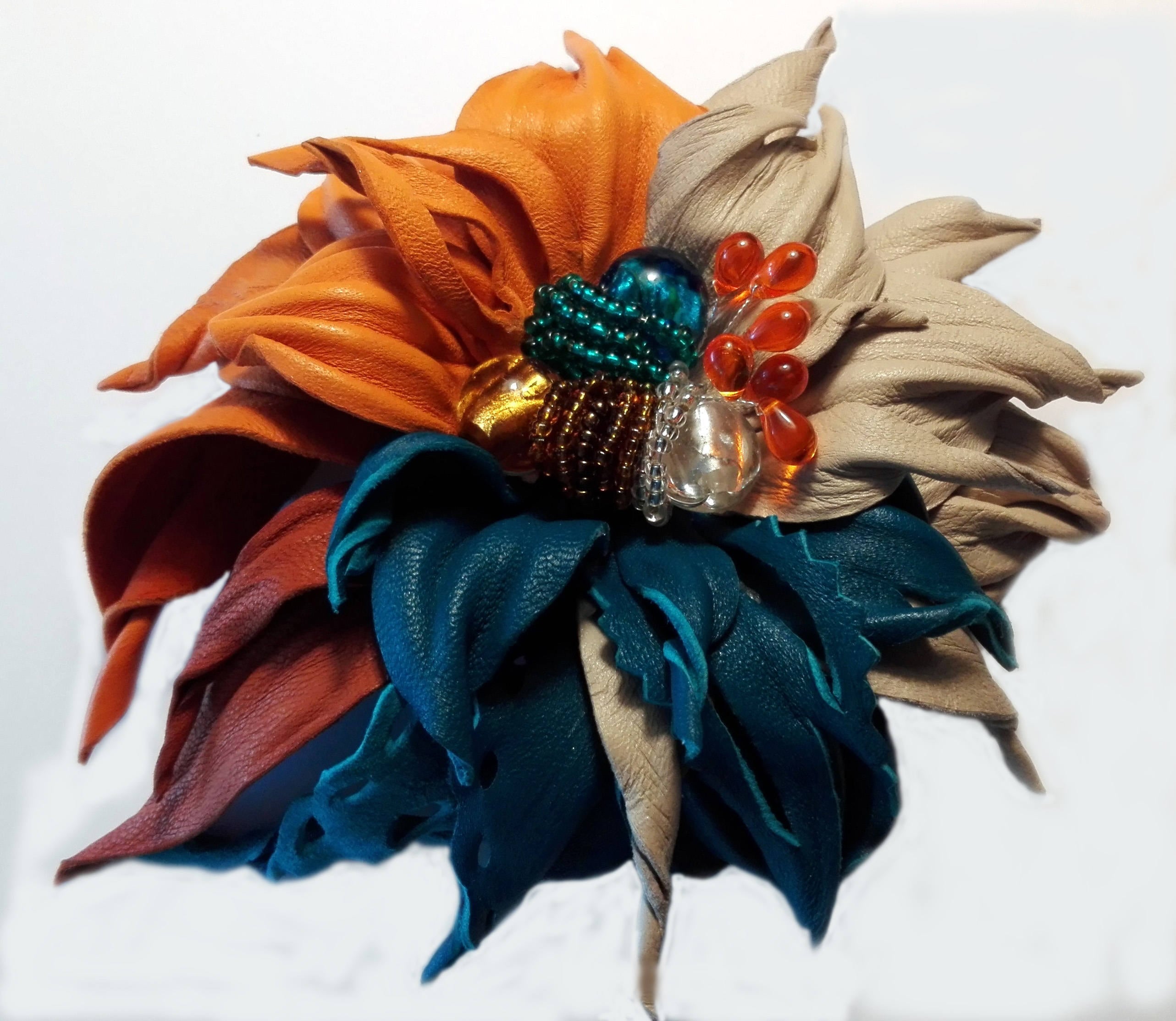 Leather Brooch/ Large Flower Pin/ Leather Anniversary for Her/ Mother ...