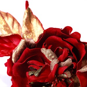 Red Gold Brooch Real Leather Flower Red Floral Jewerly Bridal Accessory ...