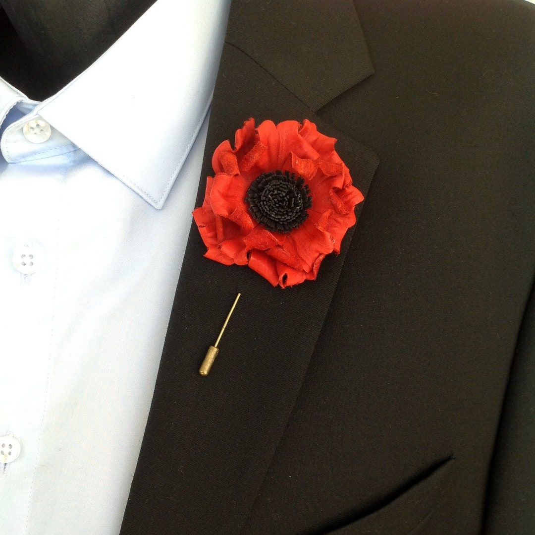 RED Flower Lapel Pin/ Wedding Boutonniere/ Red Leather Flower Pin - Etsy