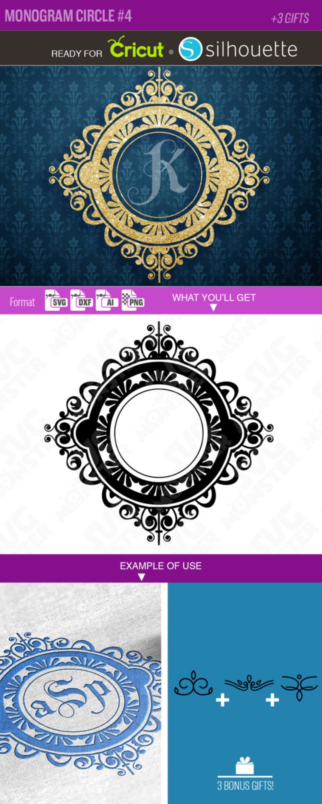 MONOGRAM CIRCLE FRAME Border Svg Files for Initial Letters Cut Files ...