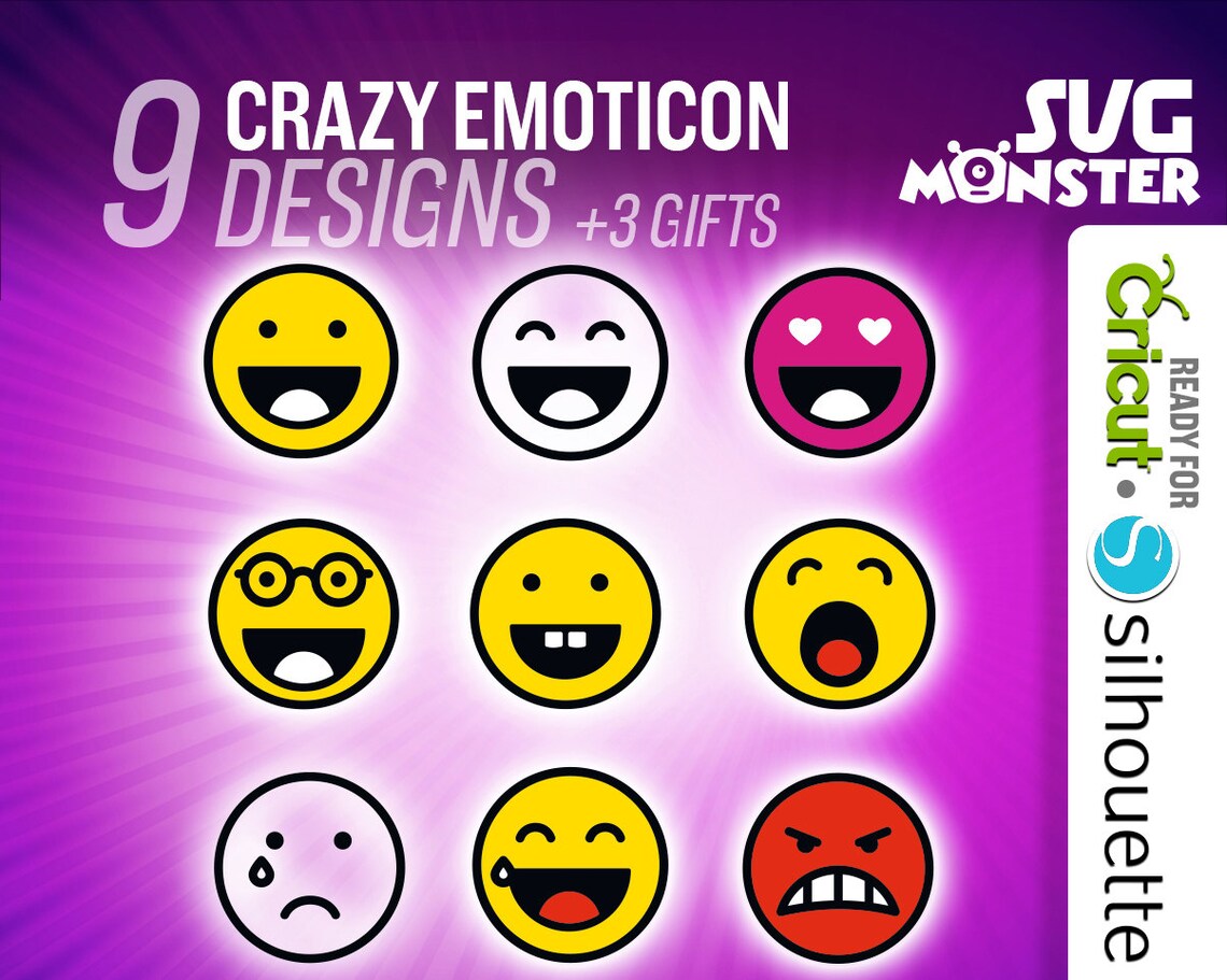 EMOJI SVG Smiley Svg EMOTICON Svg Clipart Crazy Cut Files for | Etsy