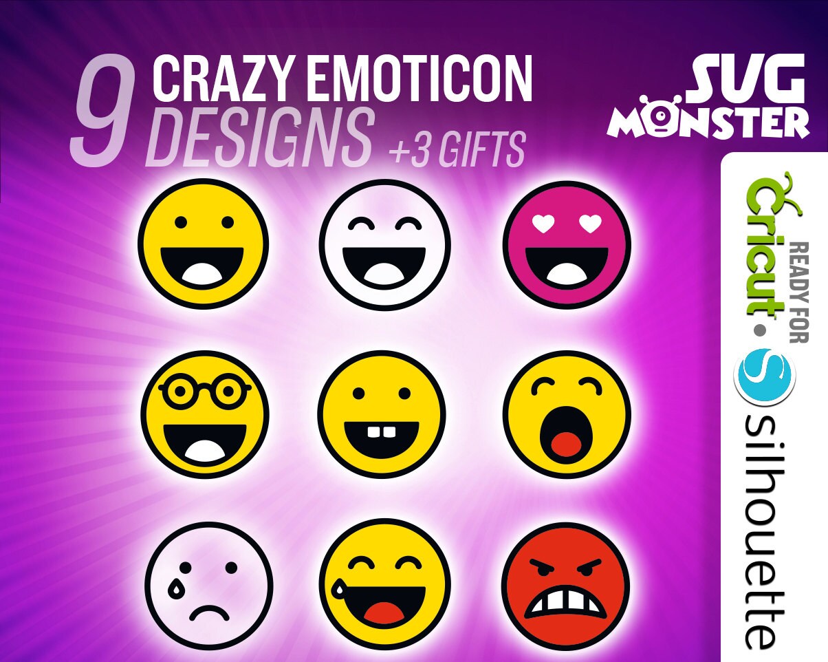EMOJI SVG smiley svg EMOTICON Svg clipart Crazy Cut Files for | Etsy